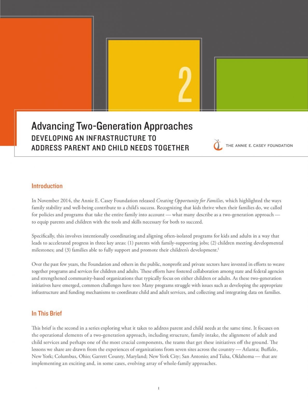 Advancing Two-Generation Approaches: Developing an Infrastructure to ...